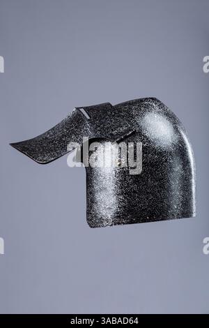 Darkened Steel Medieval Knight Helmet. Battle-worn head protection with ...