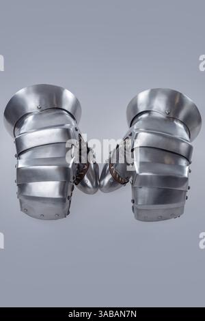 Pair of Silver Steel Gauntlets with Leather Interior. This image shows ...
