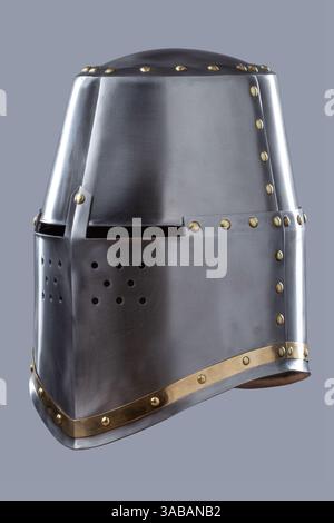 Silver Great Helm with Ventilation Holes. This image shows a shiny ...