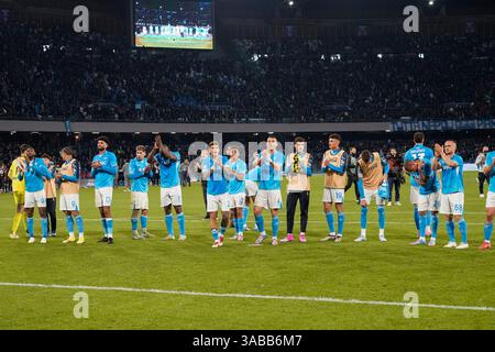 the SSC Napoli players applauds fans during US Lecce vs SSC Napoli ...