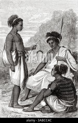 Timor island natives. Indonesia, Asia. Drawing by E. Chabot. Voyage to ...