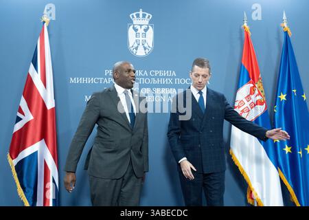 Serbian Foreign Minister Marko Djuric, right, welcomes Austrian Foreign ...
