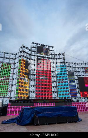 led screen installation and calibration for event stage setup, panel ...
