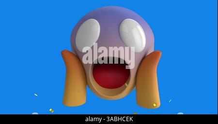 Digital image of golden confetti falling over angry face emoji against ...