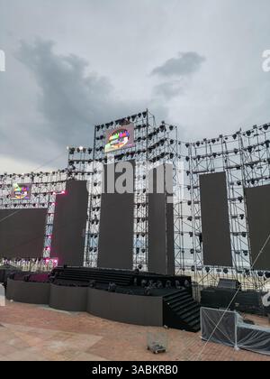 led screen installation and calibration for event stage setup, panel ...