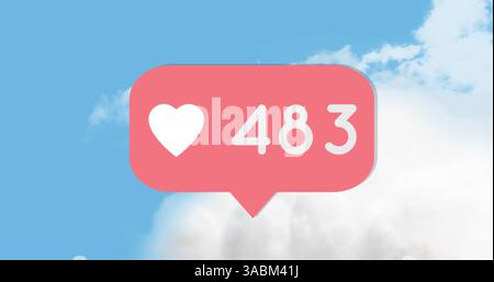 Digital image of heart icon with number text over sky background Stock ...