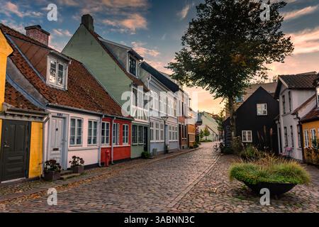 Old village with Andersen House at sunset in Odense, Denmark Stock ...