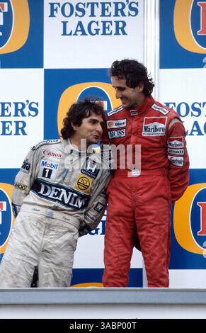 World Champion Alain Prost (FRA) with Nelson Piquet,left, and Stefan ...