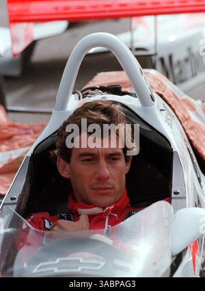 Ayrton Senna (BRA) testing the Penske Chevrolet PC22 for the first and ...