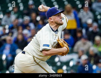 Milwaukee Brewers pitcher Jared Koenig throws during the seventh inning ...