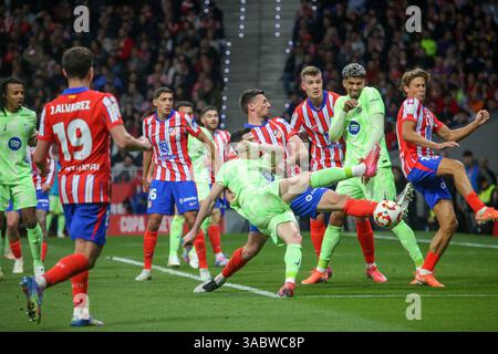 Barcelona's Robert Lewandowski, second from right, scores his side's ...