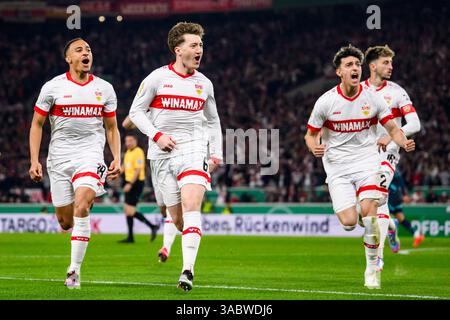 Stuttgart's Jamie Leweling, right, celebrates with Stuttgart's Ramon ...