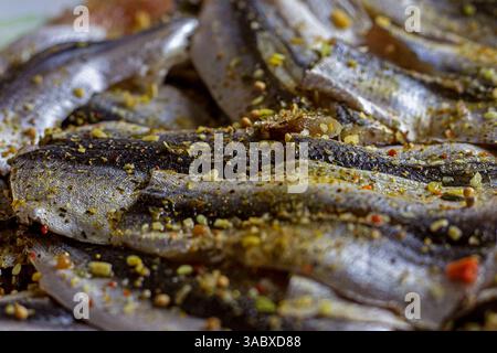 small fillet of fish marinated before cooking. Healthy food Stock Photo ...