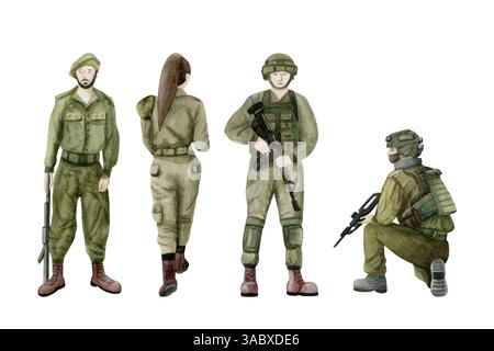 Modern Israeli male soldiers of IDF with assault rifles in green ...