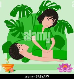Abdominal massage treatment by professional therapist in spa. Isolated ...