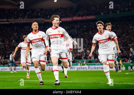 Stuttgart's Jamie Leweling, right, celebrates with Stuttgart's Ramon ...