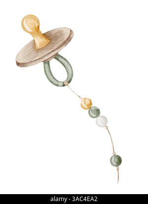 Watercolor illustration eco baby accessory. nursery decor, wood toys ...