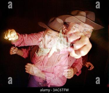 American actor John Wayne (Marion Mitchell Morrison) smiling during a ...