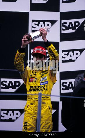 L to R): Heinz-Harald Frentzen (GER) Jordan and Sam Michael (AUS ...