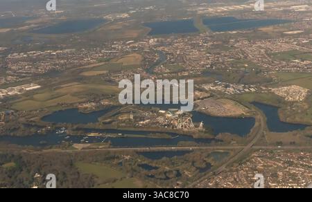 An aerial view of Thorpe Park Resort and surroundings Stock Photo - Alamy