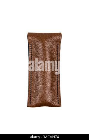 Brown leather pouch showcasing a textured pattern. The pouch features ...