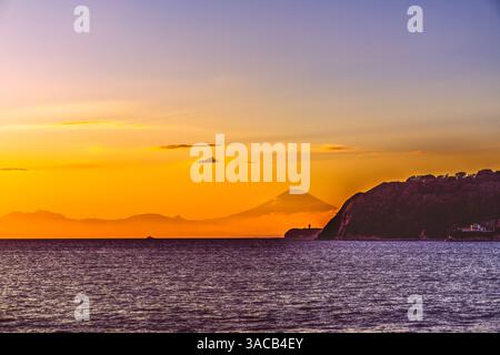 Colorful Watching The Sunset Kamakura Beach Mt Fuji Sagami Bay Pacific ...