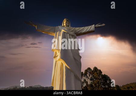 Peru. White Jesus Christ lookout, scenic panoramic view of Cusco from ...
