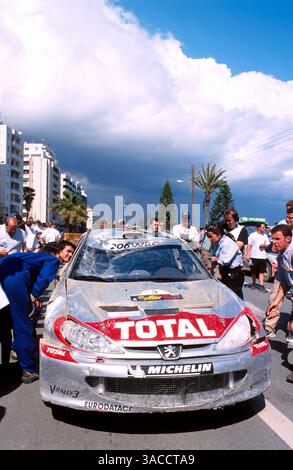 Gilles Panizzi (FRA), Peugeot 206 WRC, flies at the Gina jump in ...