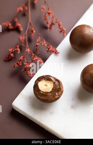 Caramel Candy with Hazelnut and Chocolate Stock Photo - Alamy