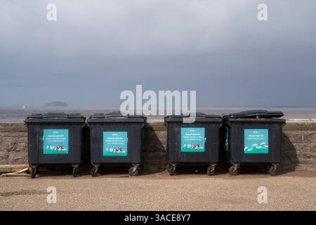 Large commercial bins on the promenade seafront in Weston-super-Mare ...