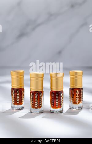 Traditional Oud Oil Bottles – Dhn Al Oud on White Marble with Hard ...
