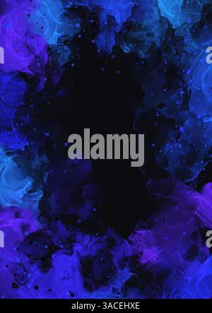 Dark blue hand painted alcohol ink background with gold glitter ...