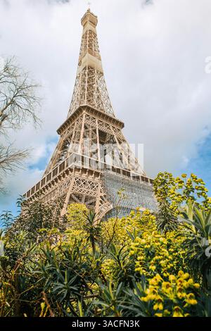 The Iconic and Famous Eiffel Tower Yellow Elevator in a Pillar - Paris ...
