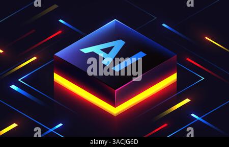 Glass AI chip on circuit board. Technology background. CPU processor on tech bg. Computer ...