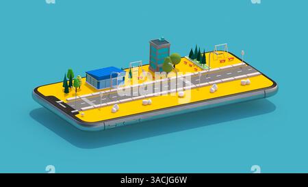Isometric city on mobile, 3D Rendered isometric city on mobile. 4K ...