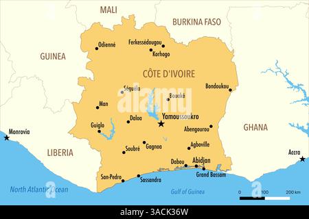 Ivory Coast Political Map - Cote d'Ivoire - with capital Yamoussoukro ...