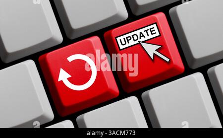 Red keyboard with mouse arrow shows usability online Stock Photo - Alamy