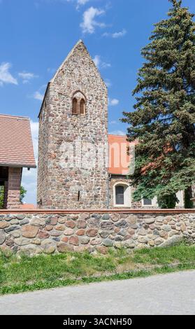 Romanesque village church made of fieldstones with wall in Gohre ...