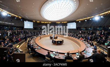 Delegates attend the meeting of North Atlantic Council in Defence ...