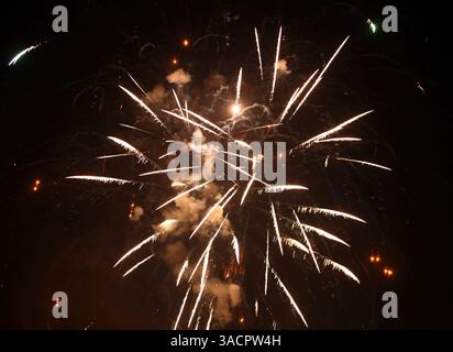 Beautiful festive fireworks at night Stock Photo - Alamy