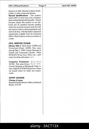 This 1999 Minneapolis Public Library Bulletin is a weekly publication ...