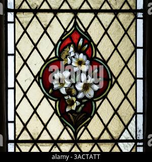 Lilies stained glass, St. Lawrence`s Church, Napton, Warwickshire ...