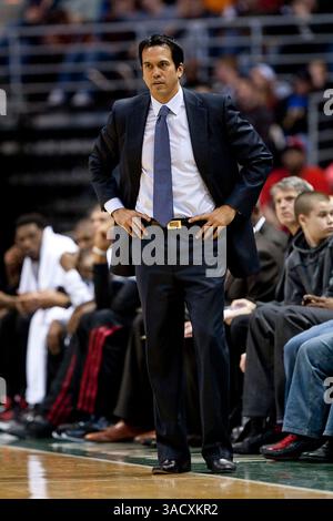 Miami Heat's head coach Erik Spoelstra gestures to his players during ...