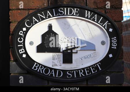 Signs along the Canalside walk in Birmingham, West Midlands, UK Stock ...