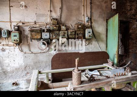 Old abandoned paper factory. Historic and typical factory building as a ...