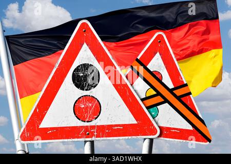 Signs with crossed-out traffic light and sign with black-red traffic ...