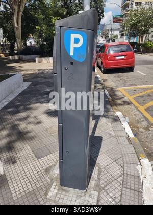 Parking Flowbird sign is seen on a parking meter, Osasco, Sao Paulo ...