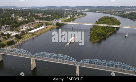An aerial view of Chattanooga showcases the city's location along the ...