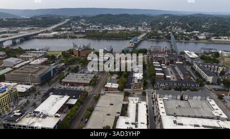 An aerial view of Chattanooga showcases the city's location along the ...