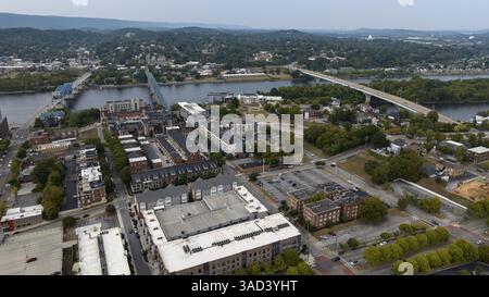 An aerial view of Chattanooga showcases the city's location along the ...